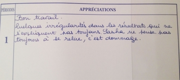 LES BULLETINS SCOLAIRES A L'ECOLE DE NOTRE ENFANCE.