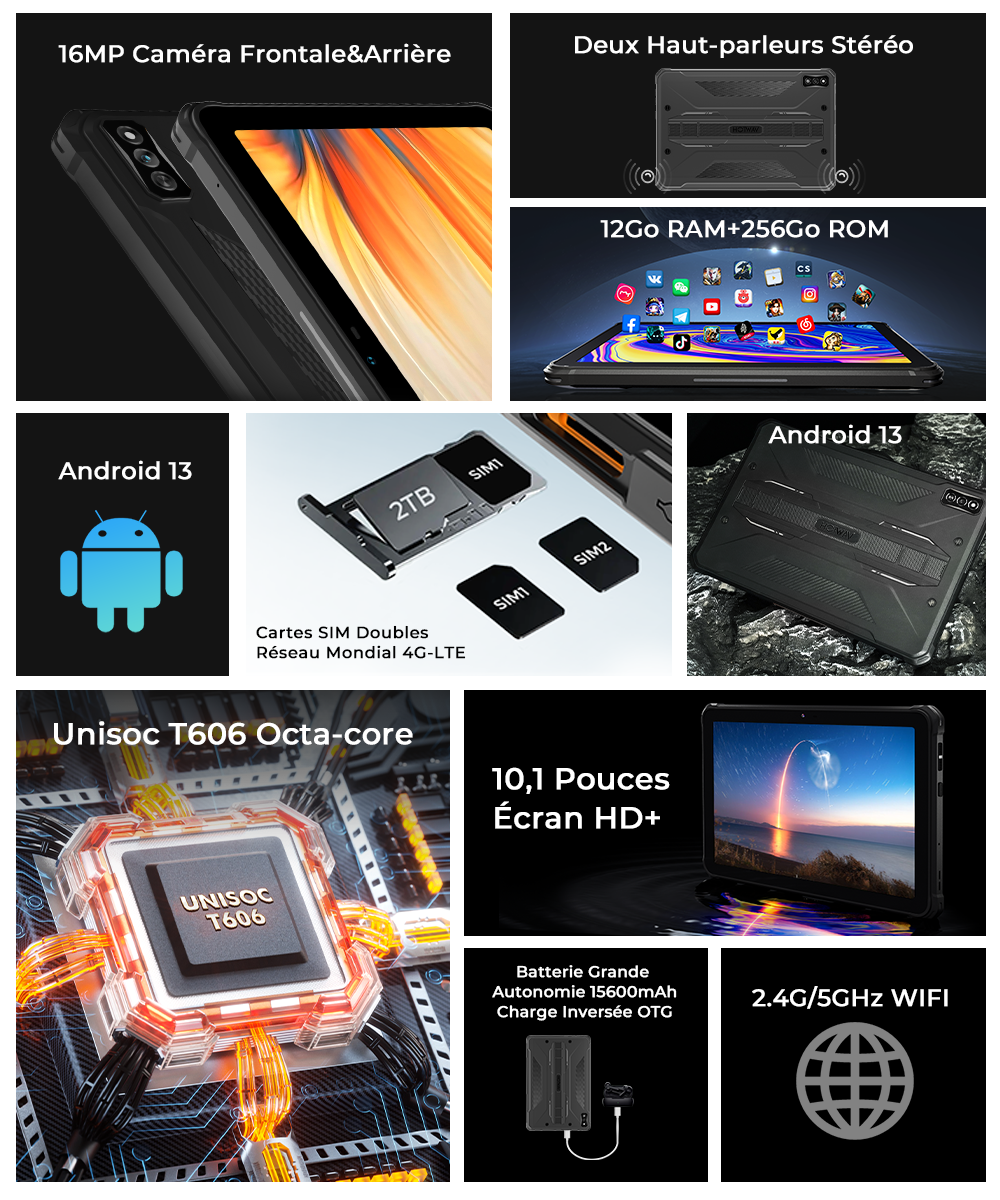 HOTWAV Tab R7 Tablette Robuste Extérieure Batterie 15600mAh Tablette ...