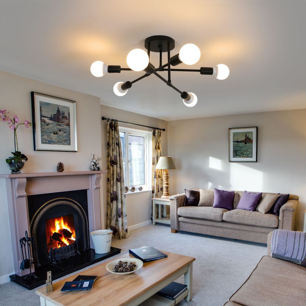 COMELY Sputnik - Lámpara de araña de 6 luces, acabado de pintura negra ...